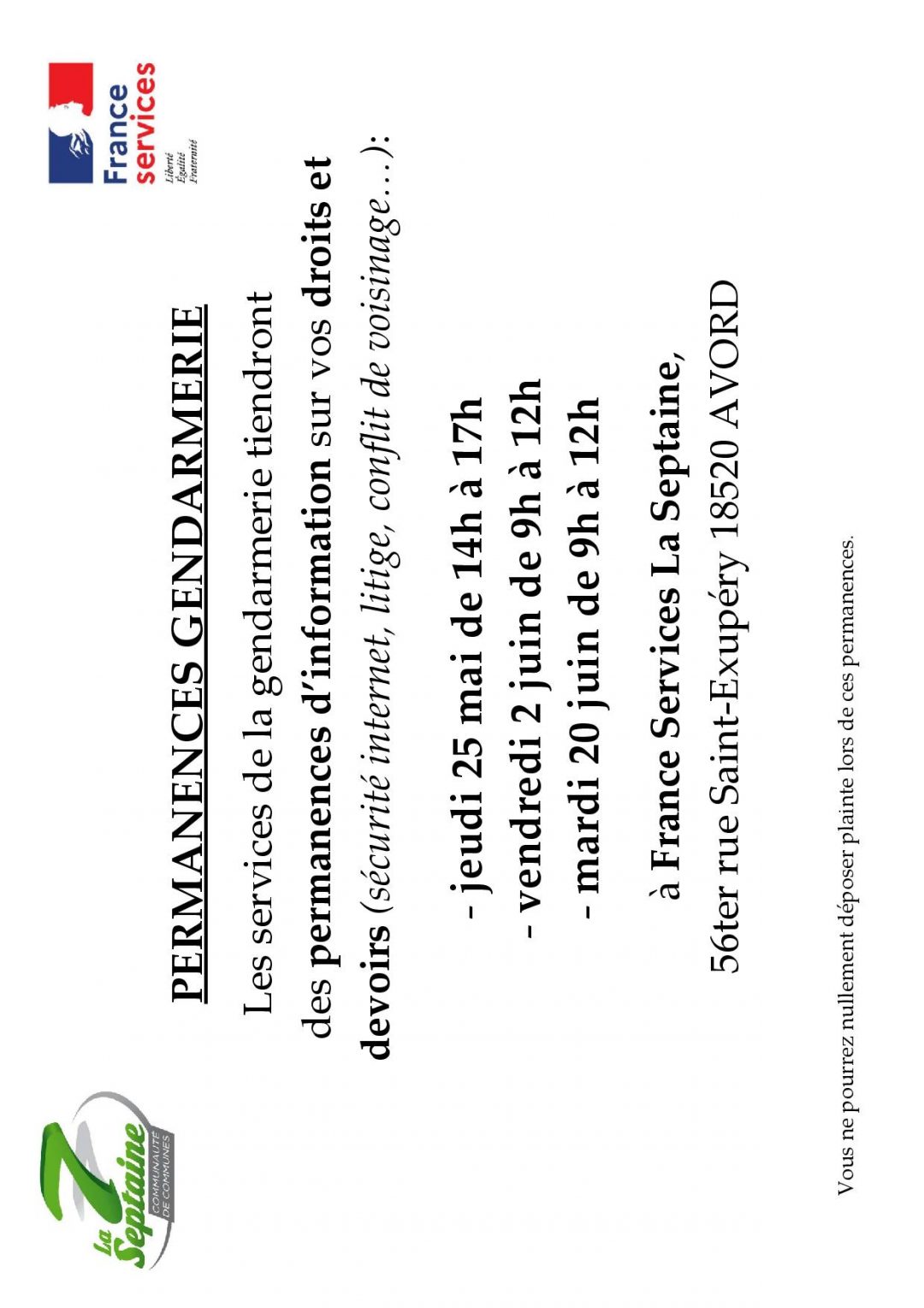 Permanences Gendarmerie | Mairie d'Avord