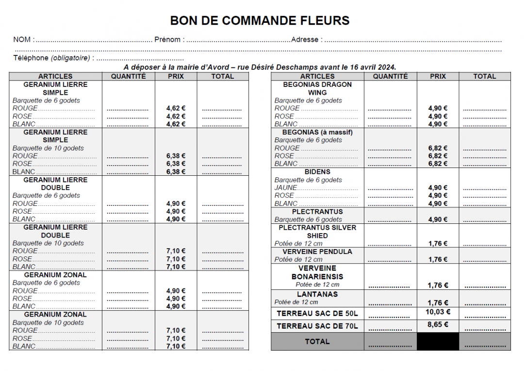 Commande groupée de fleurs et plants maraîchers | Mairie d'Avord